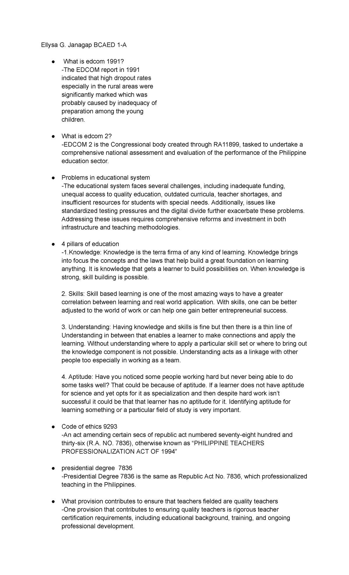 Janagap - Ellysa G. Janagap BCAED 1-A What is edcom 1991? -The EDCOM ...