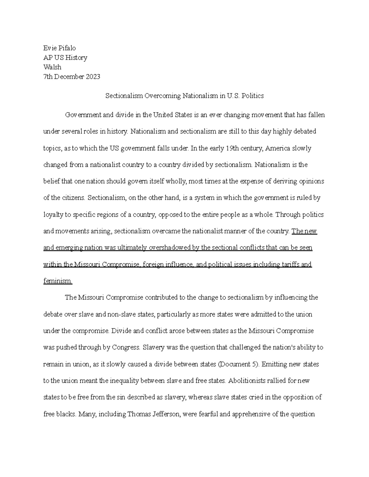 Evelyn Pifalo - Unit 4 - D.B.Q - Evie Pifalo AP US History Walsh 7th ...