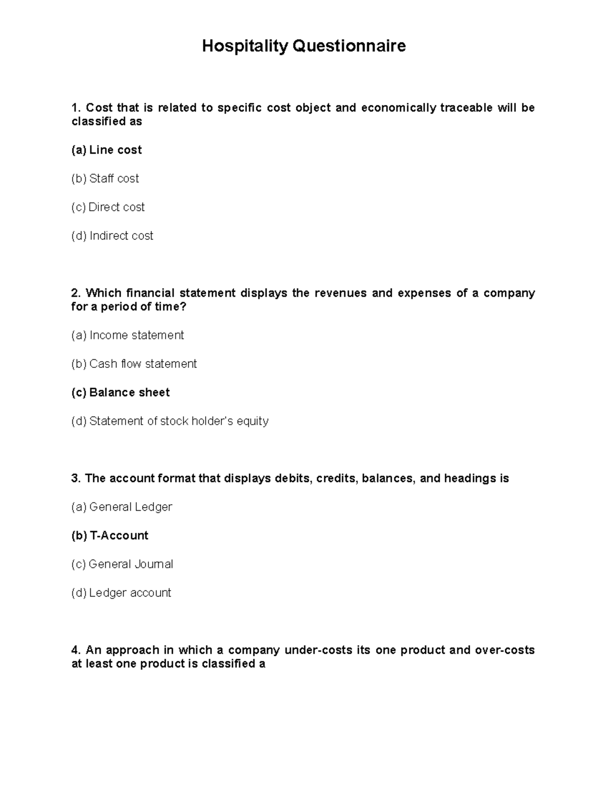 Hospitality Questionnaire - Hospitality Questionnaire Cost that is ...