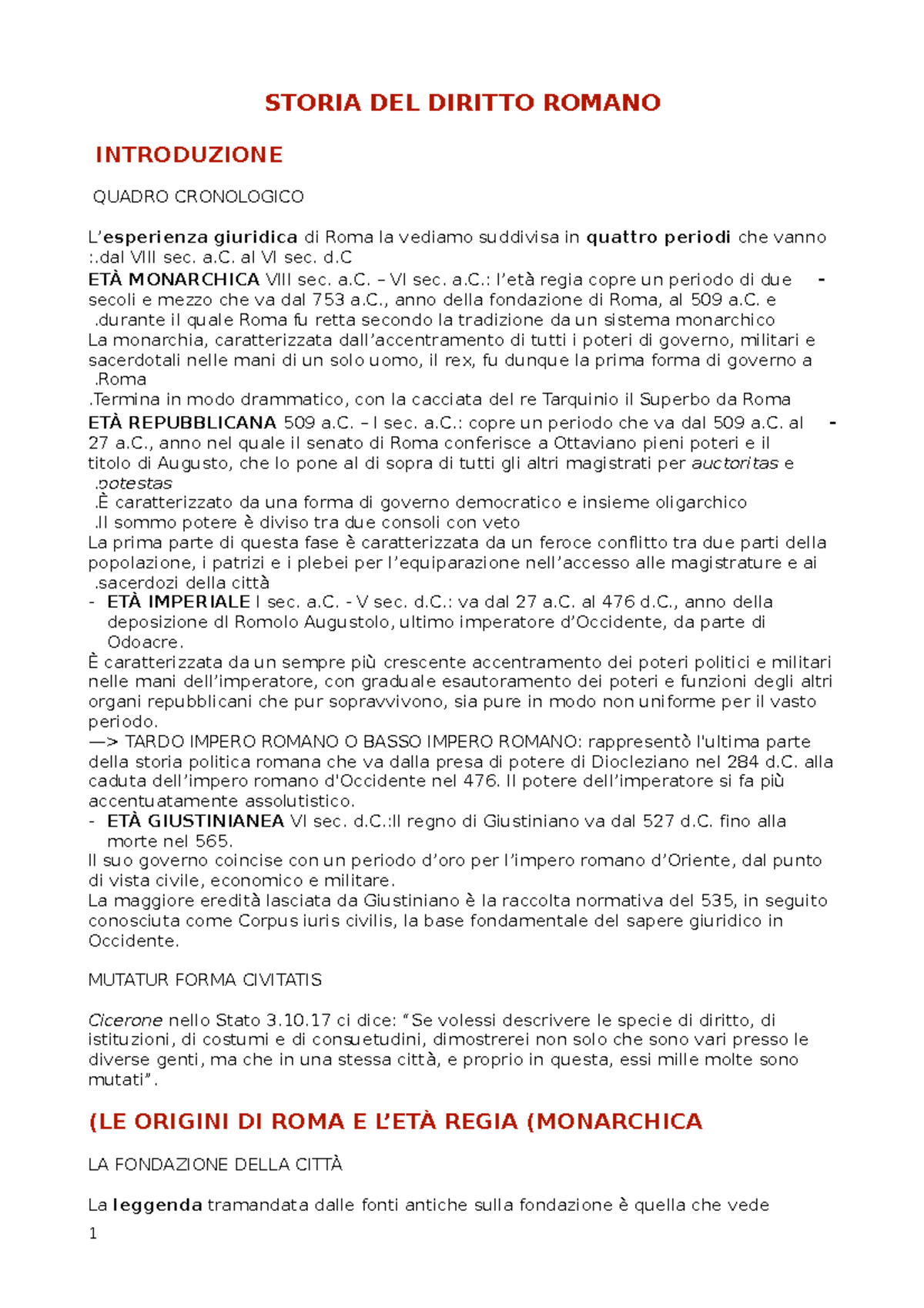 Appunti Storia Diritto Romano 1 - STORIA DEL DIRITTO ROMANO ...
