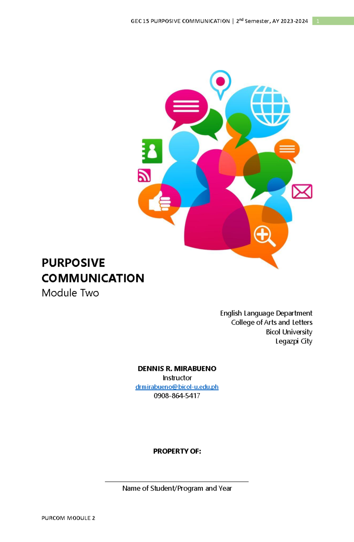 Module 2 2ND SEM AY 2023-2024 - PURPOSIVE COMMUNICATION Module Two ...