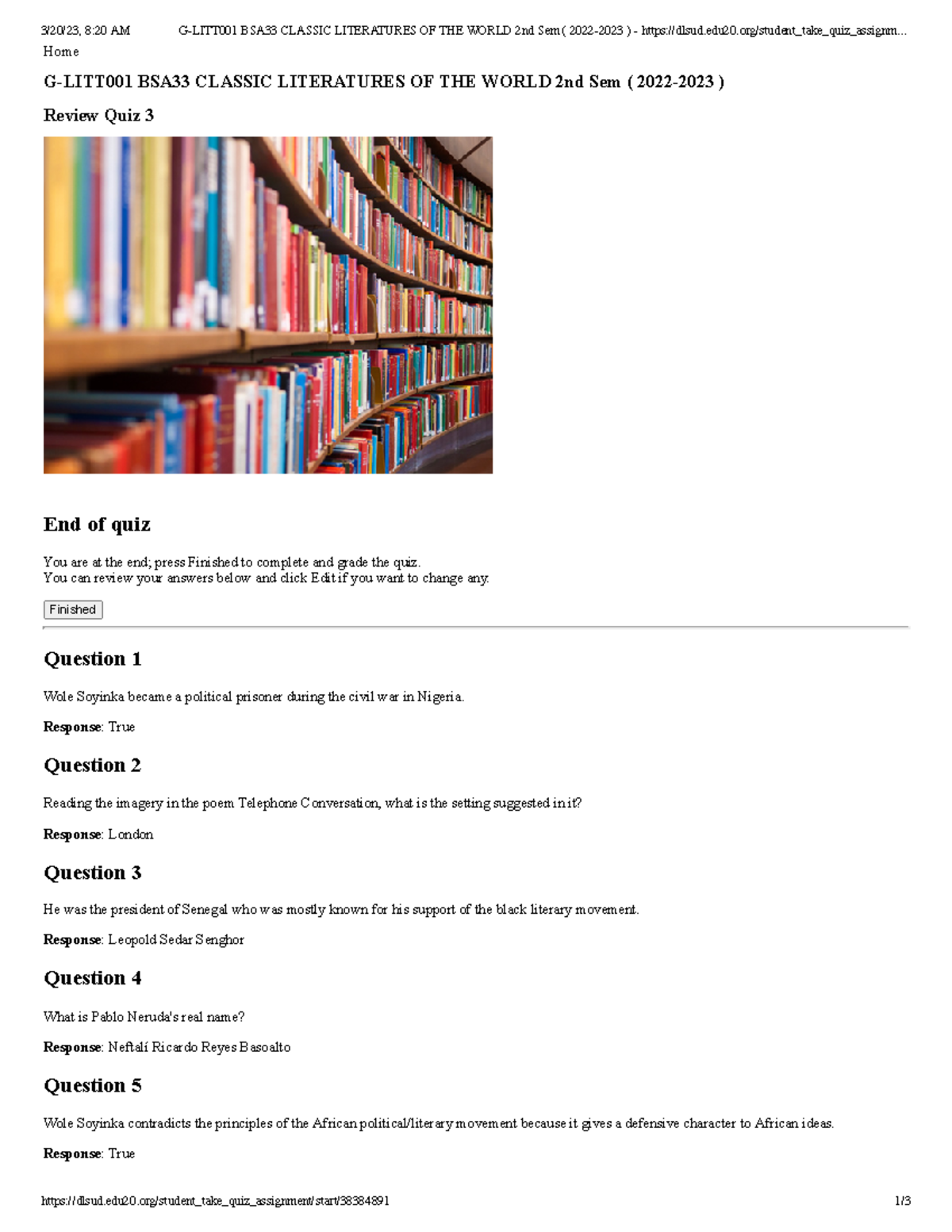 Review 3 Take 1 - quiz - 3/20/23, 8:20 AM G-LITT001 BSA33 CLASSIC ...