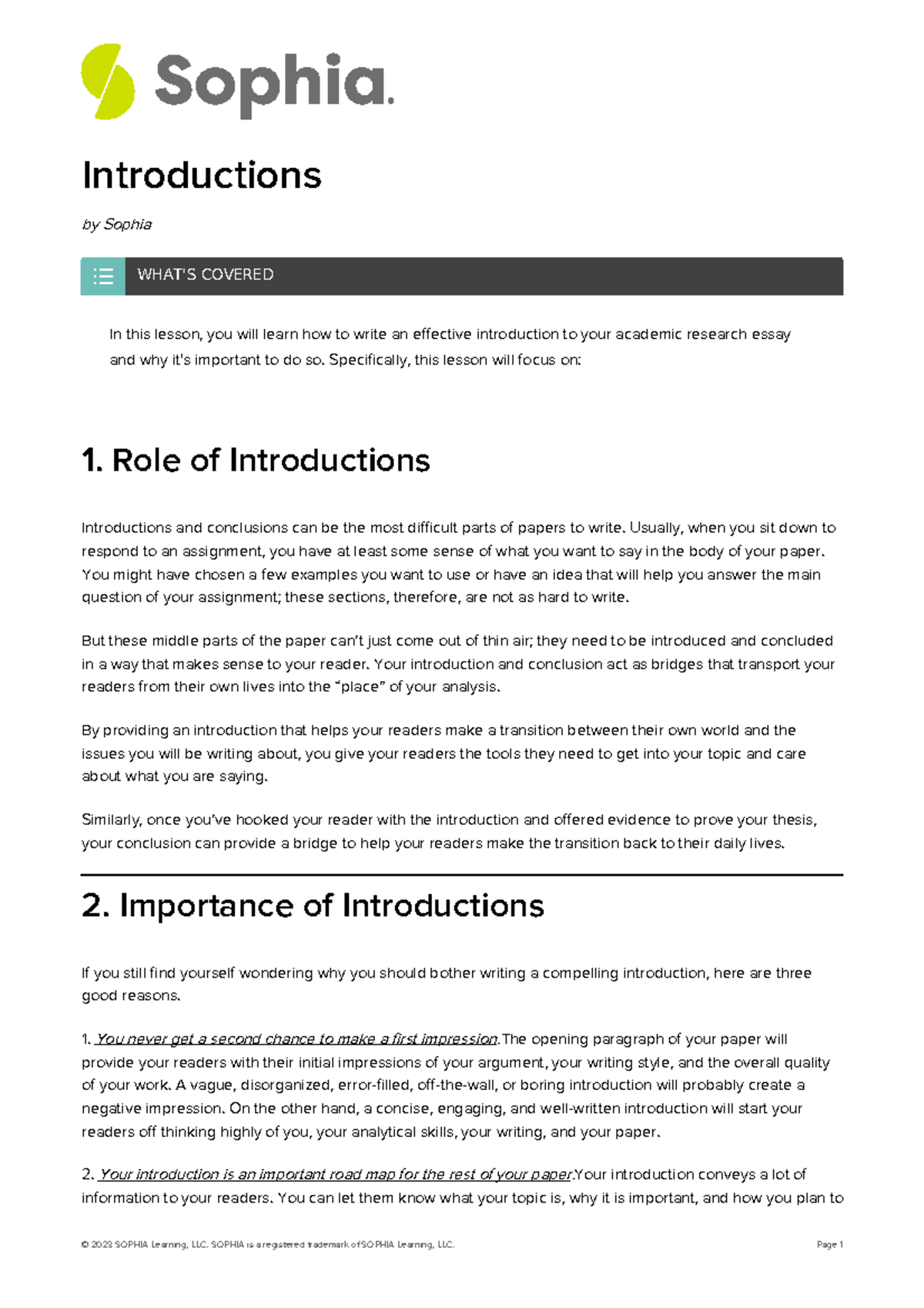 Introductions - ch 1 paper - Introductions by Sophia In this lesson ...