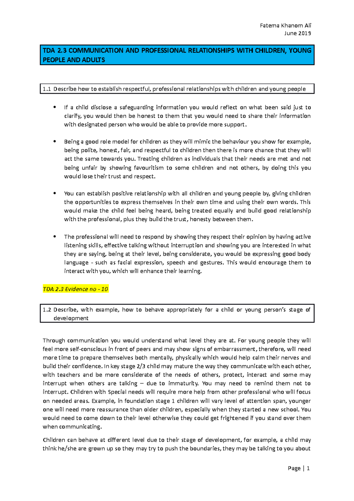 UNIT 2.3 Communication AND Professional Relationships WITH Children ...