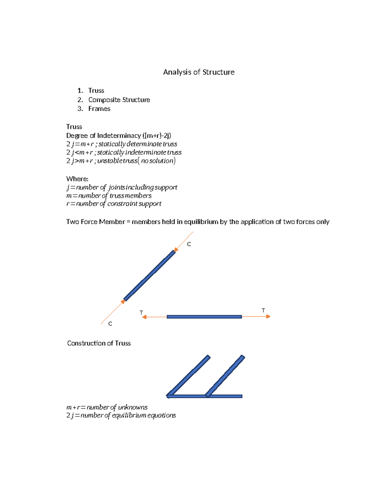 Lesson 8 Analysis of Structure - T T C C Analysis of Structure 1. Truss ...
