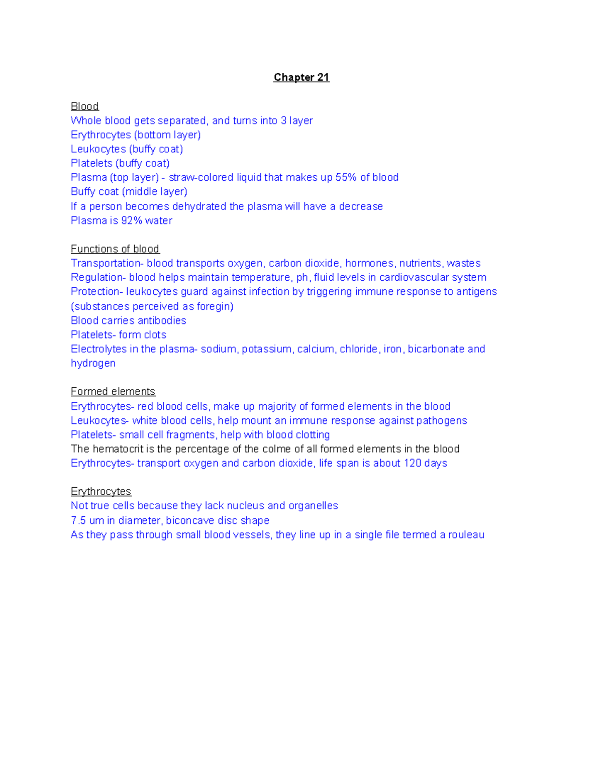 Anatomy chapter 21-23 - Chapter 21 Blood Whole blood gets separated ...