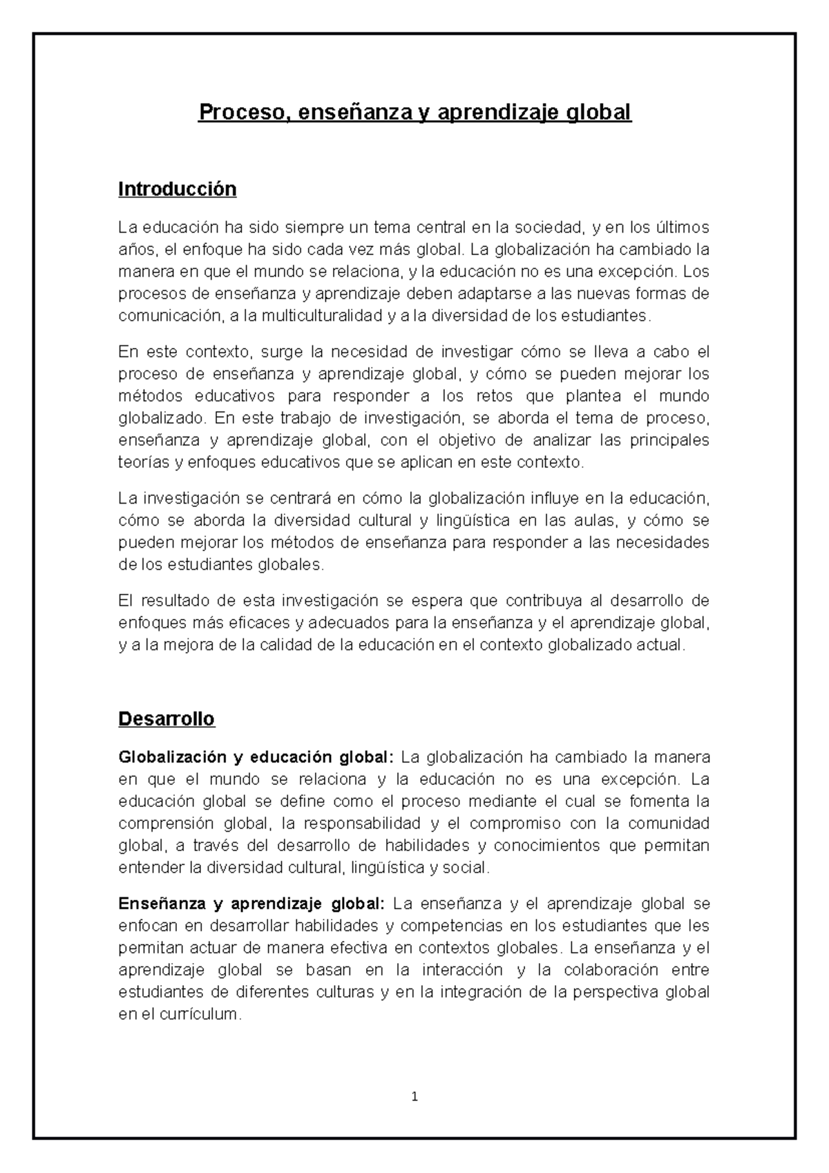 Proceso, enseñanza y aprendizaje global - Proceso, enseñanza y ...