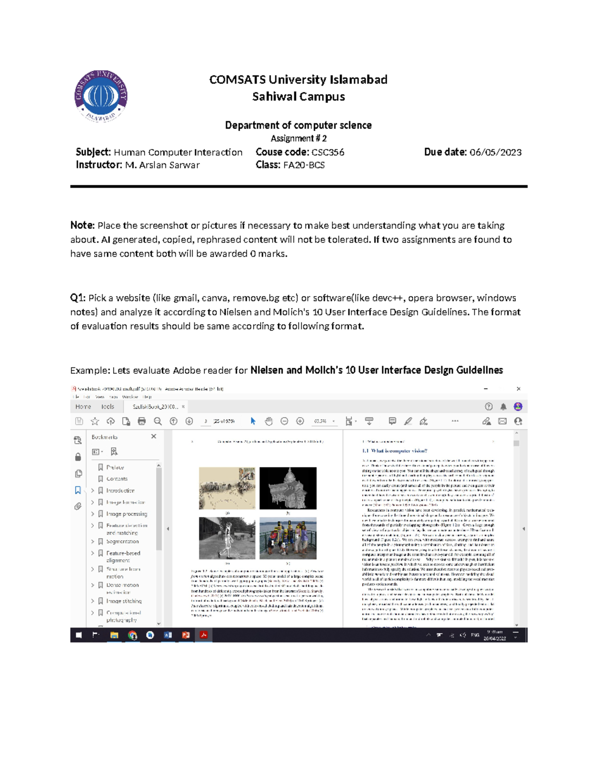Assignment 2 - COMSATS University Islamabad Sahiwal Campus Department ...