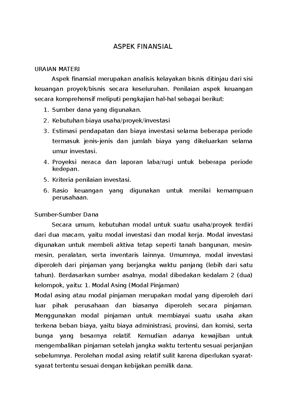 Aspek Finansial Skb - Pendidikan Manajemen Bisnis - UNIMED - Studocu