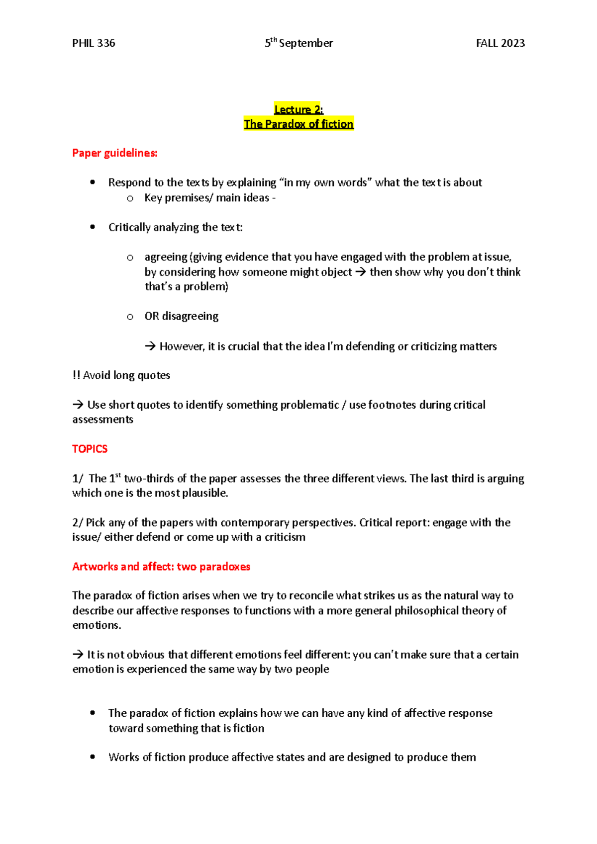 2.PHIL 336 - Lecture 2 - PHIL 336 5 th September FALL 2023 Lecture 2 ...