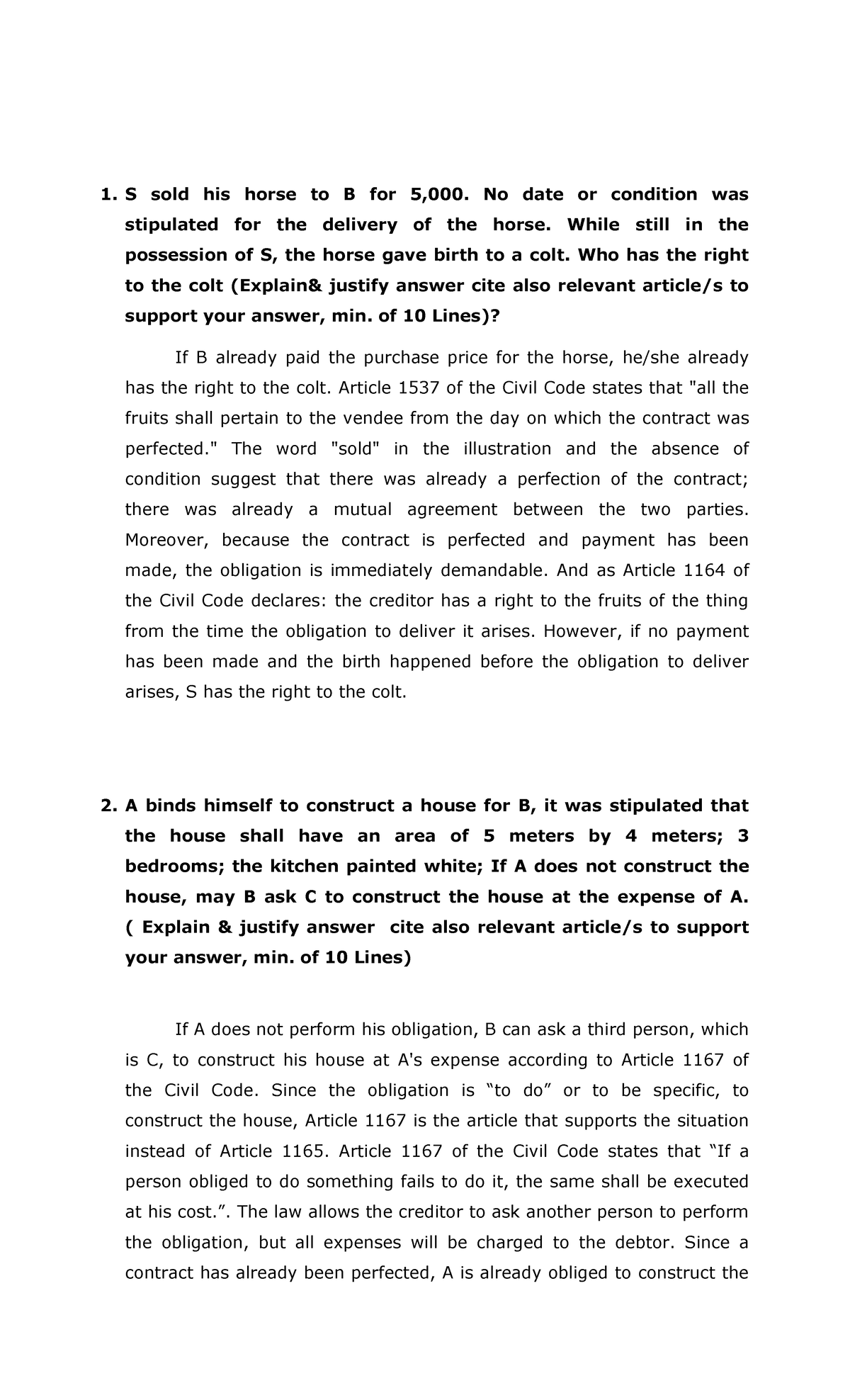 CPA 211-Assessment #4 - Contracts - 1. S sold his horse to B for 5,000 ...