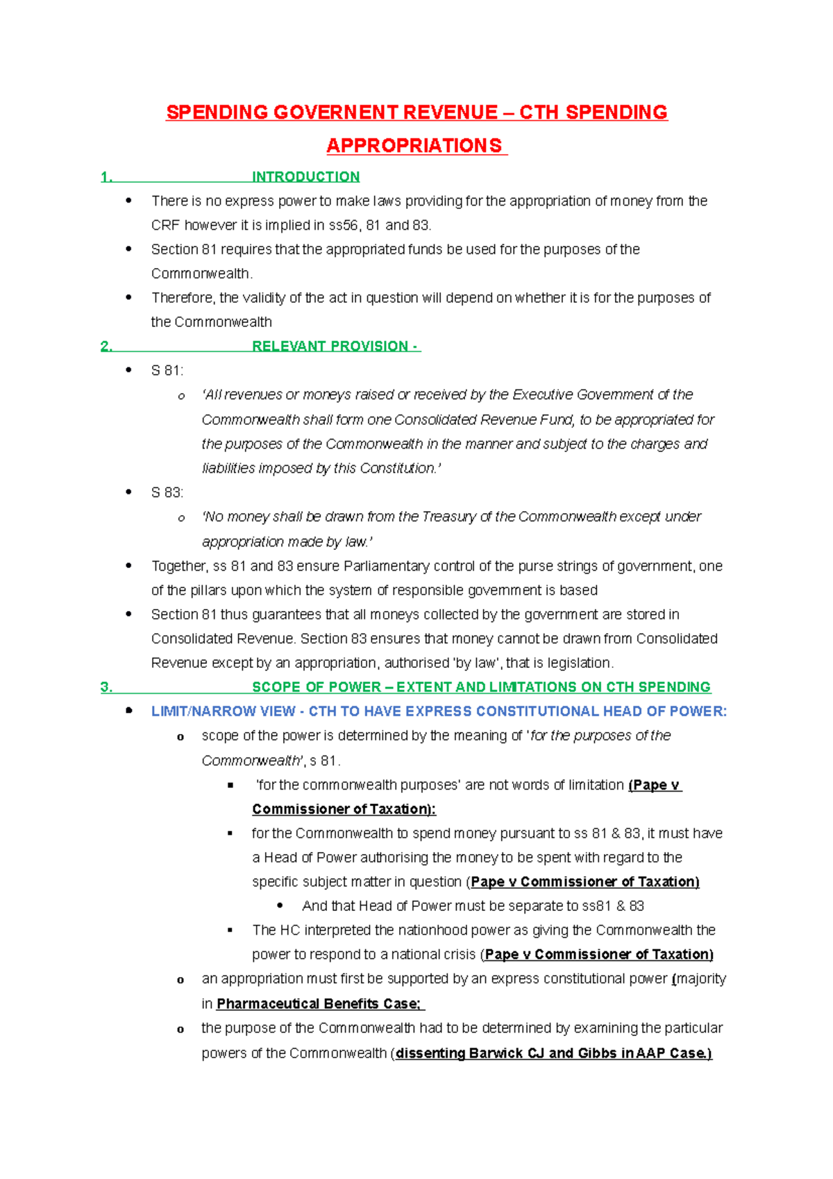 Appropriations & Spending - SPENDING GOVERNENT REVENUE – CTH SPENDING ...