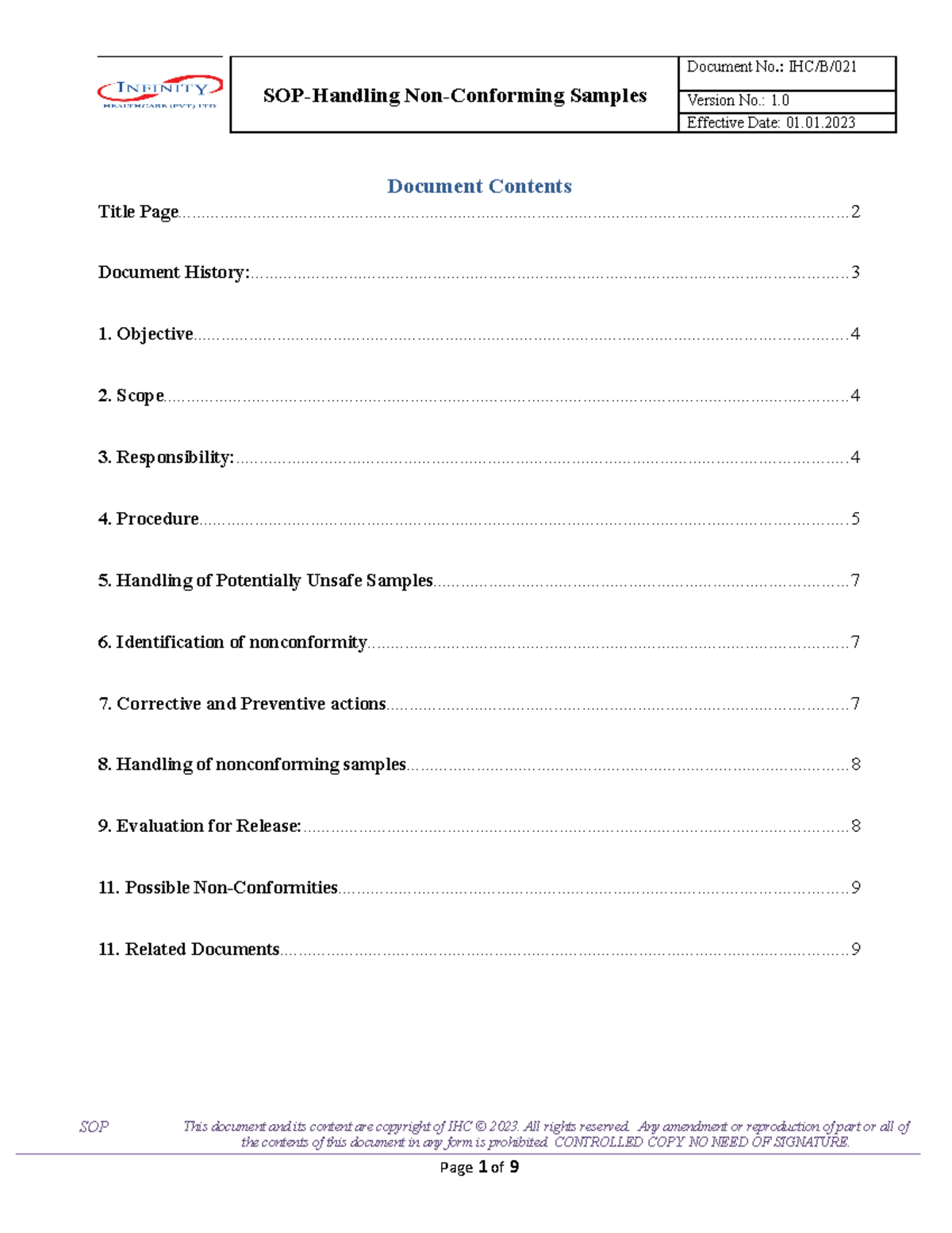 IHC 021-SOP-Handling Non-Conforming Samples and Reports - SOP-Handling ...