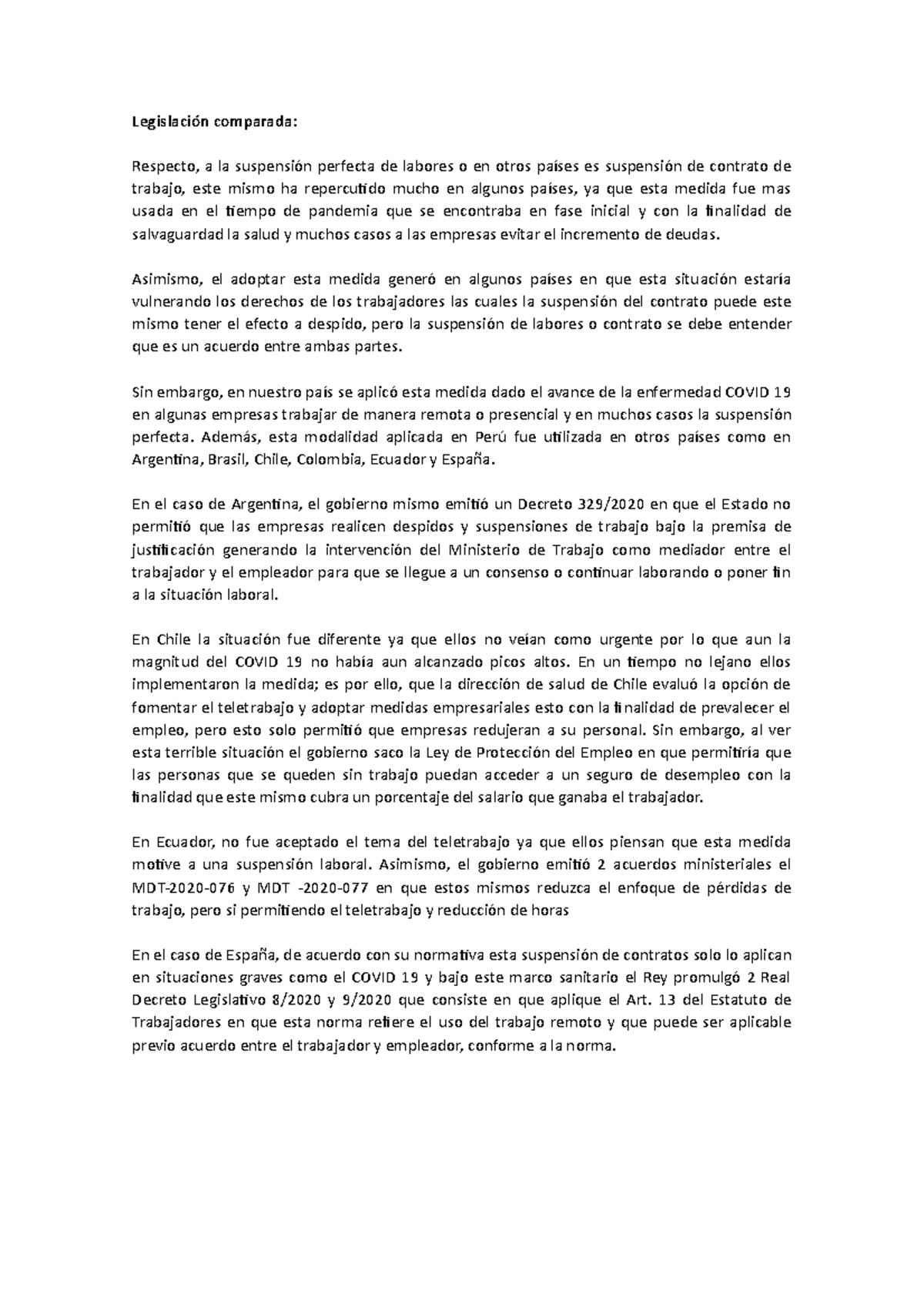 Legislación comparada - Legislación comparada: Respecto, a la ...