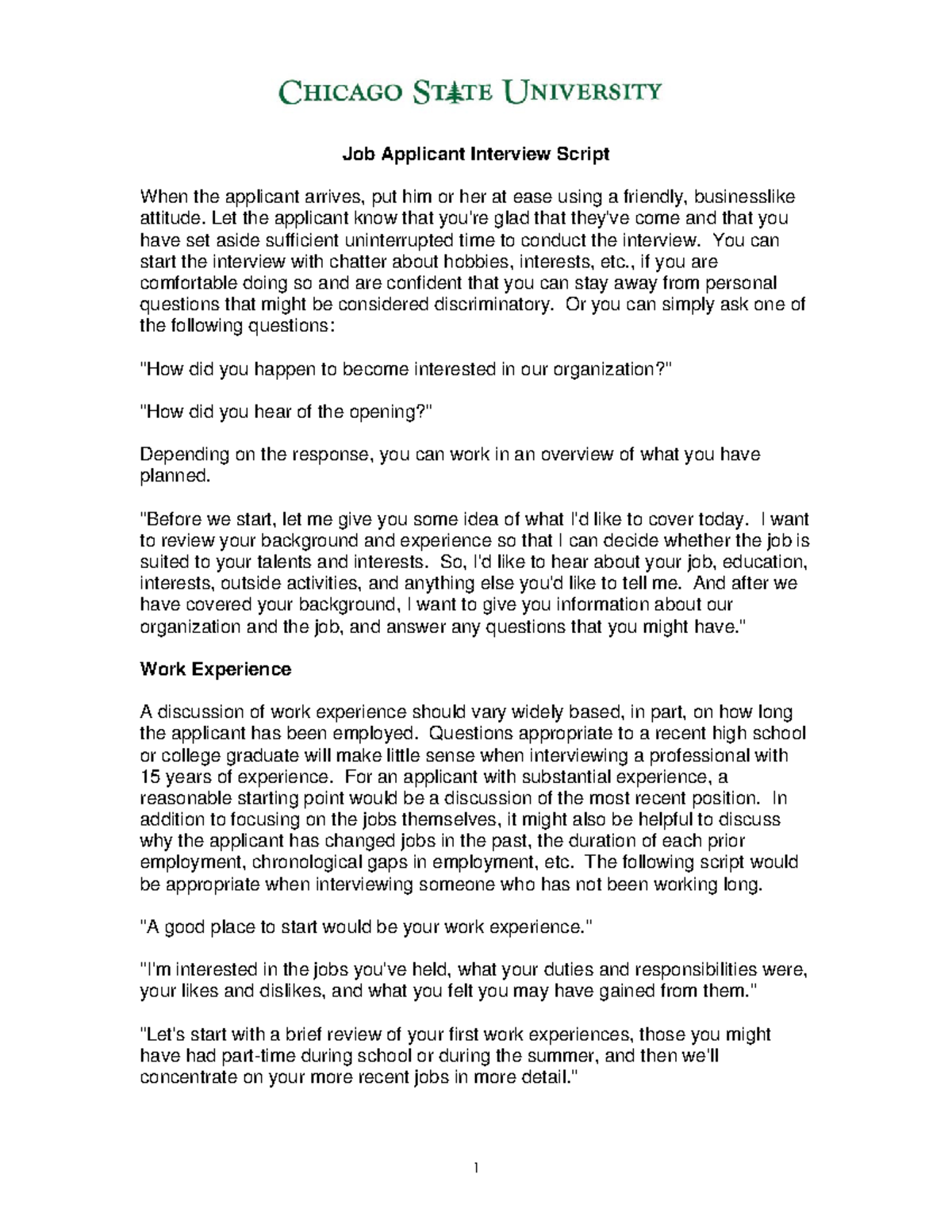Job Candidate Interview Script - Job Applicant Interview Script When ...