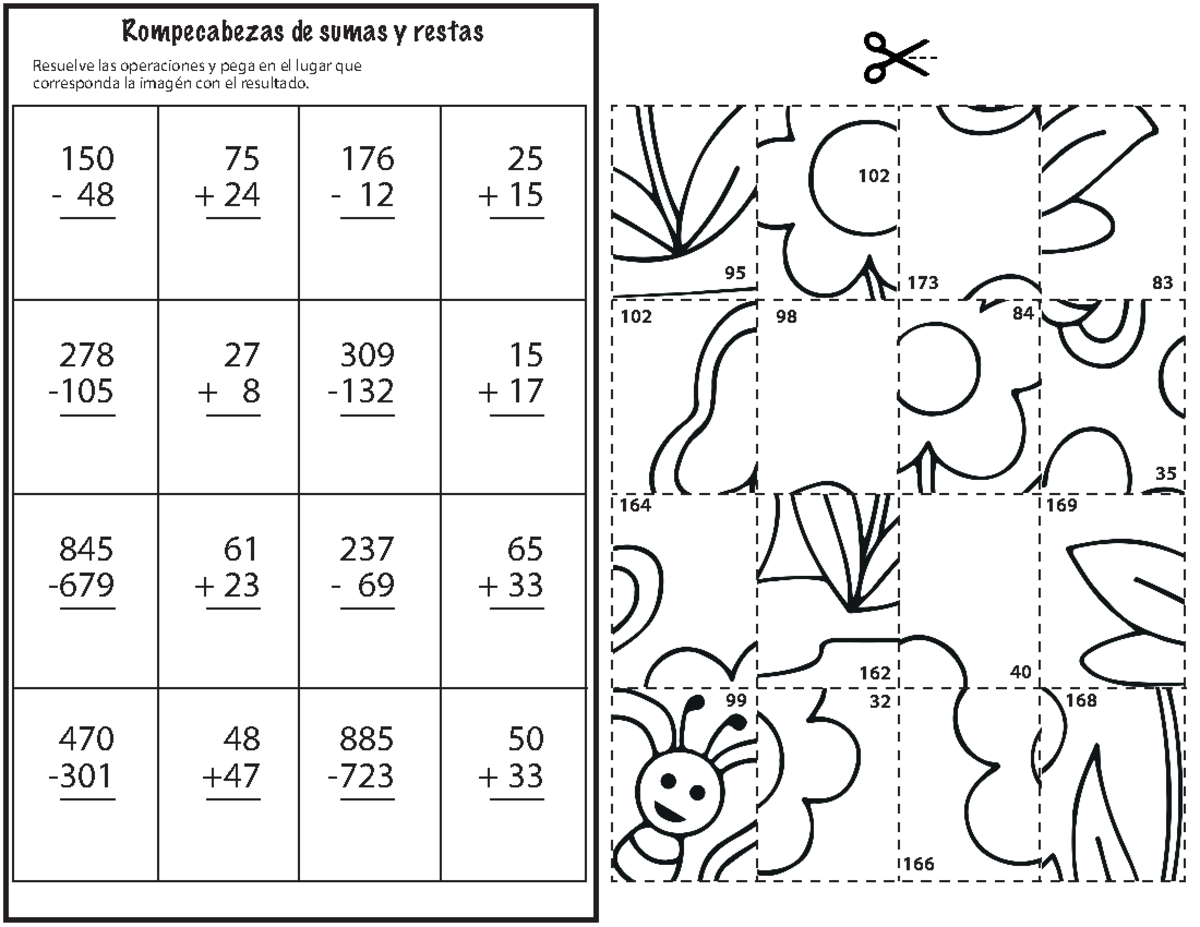 6.- Rompecabezas DE Sumas Y Restas - Resuelve las operaciones y pega en ...