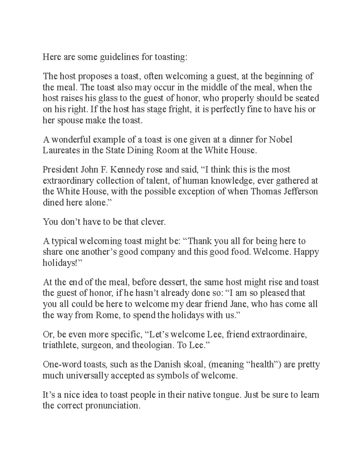 Here are some guidelines for toasting - The toast also may occur in the ...