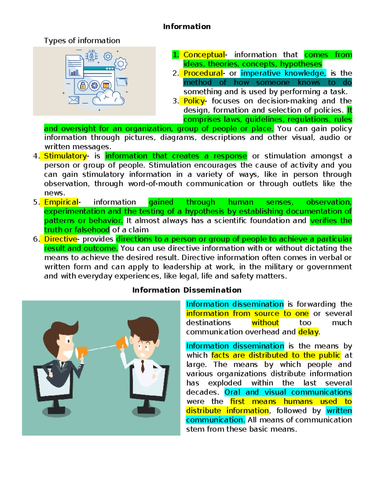 STS semifinals content - Information Types of information Conceptual- information that comes ...