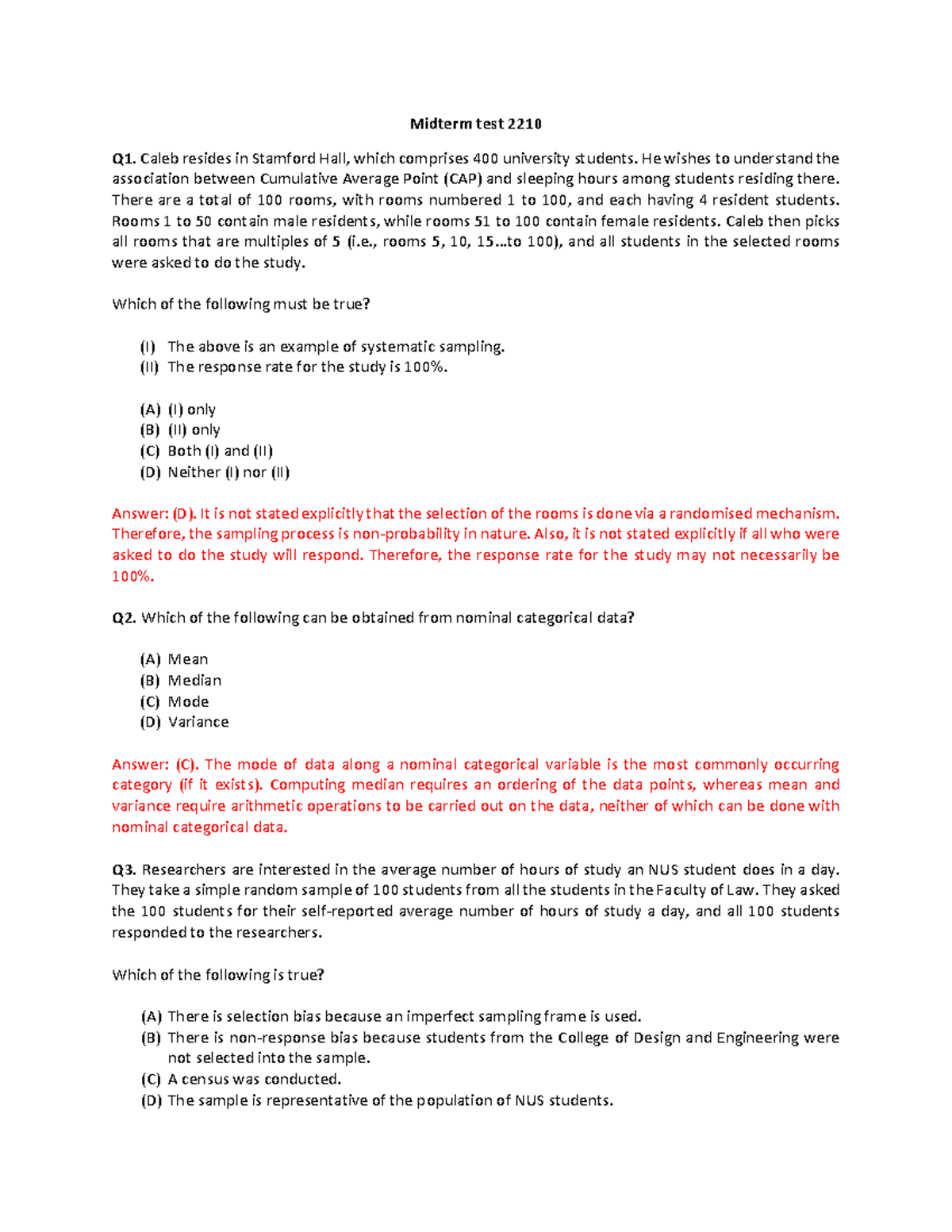 2210 Midterm (Solutions) - Midterm test 2210 Q1. Caleb resides in ...