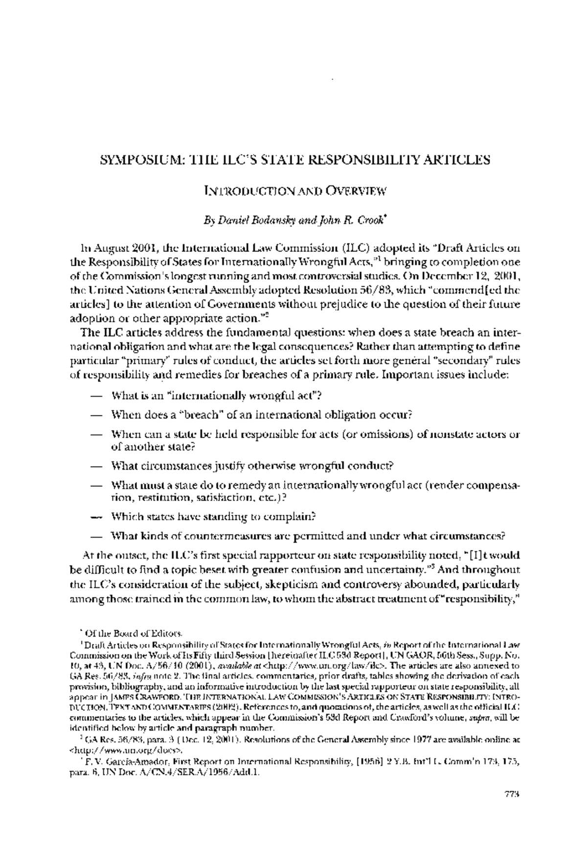 Introduction-and-overview of ILC state responsbility - SYMPOSIUM: THE ...
