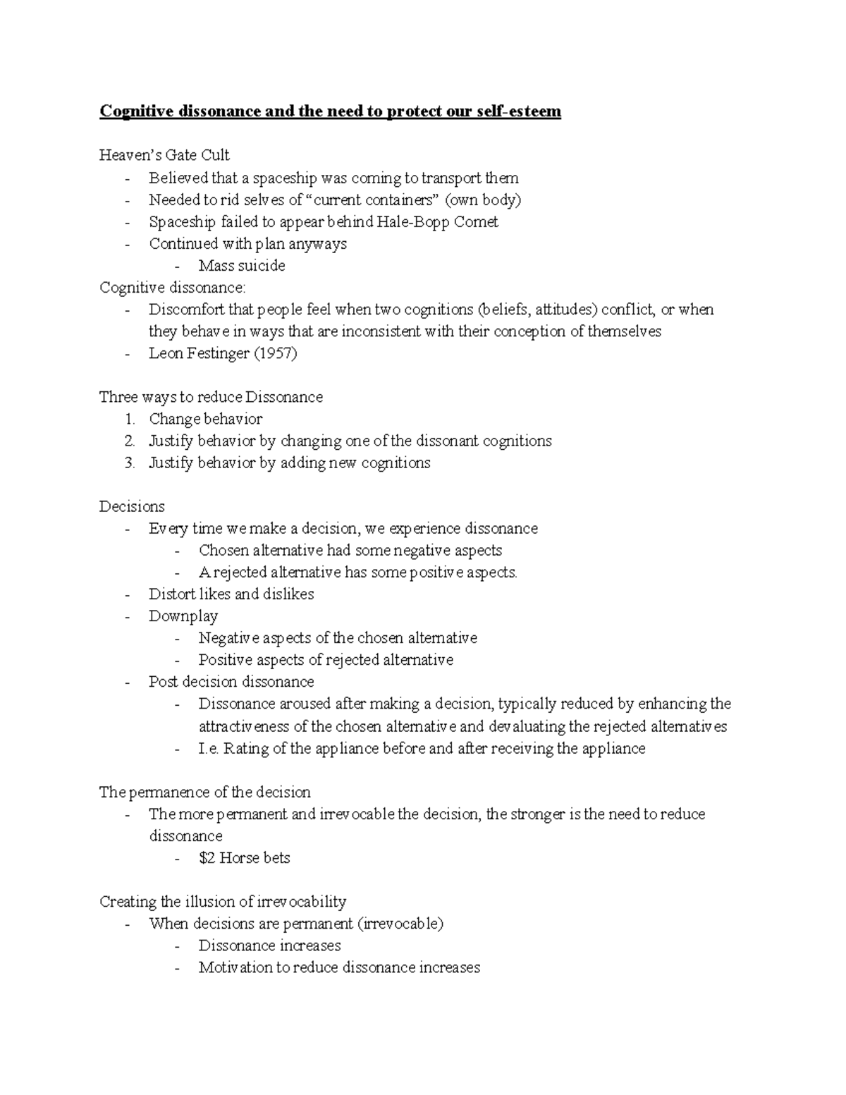 Chapter 6 cognitive dissonance - Cognitive dissonance and the need to ...