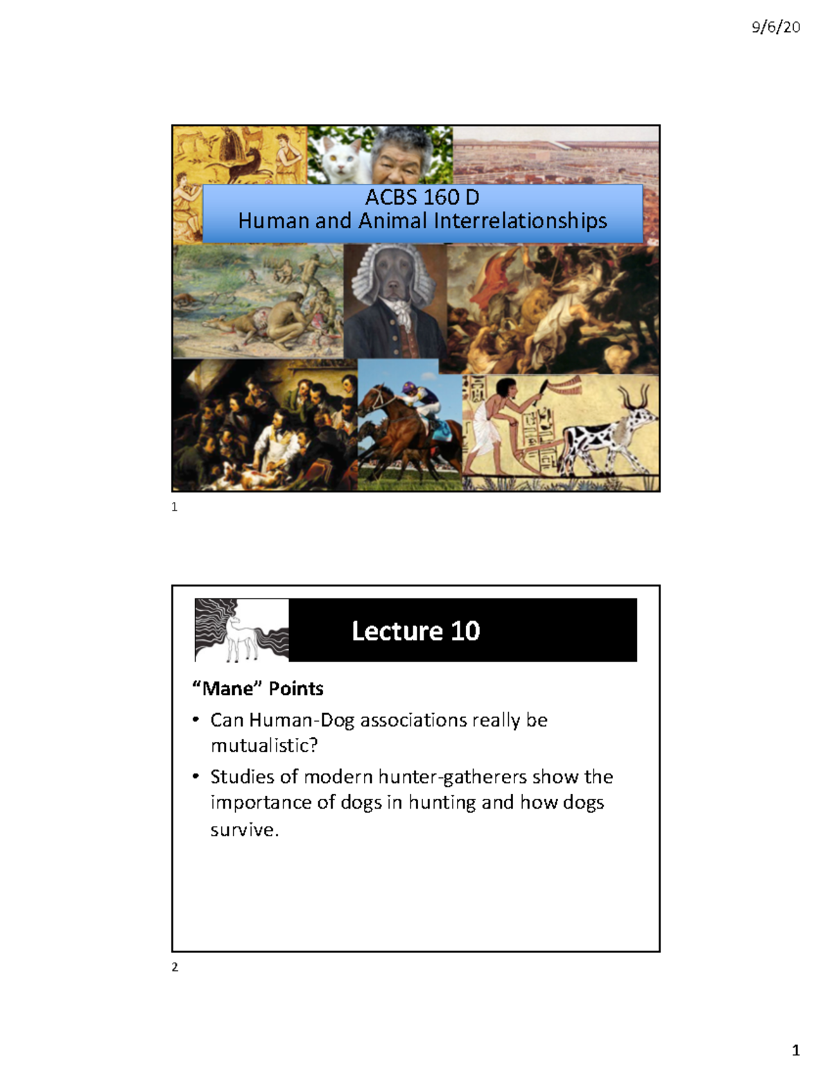 Lecture 10 modern H-G with dogs - ACBS 160 D Human and Animal ...