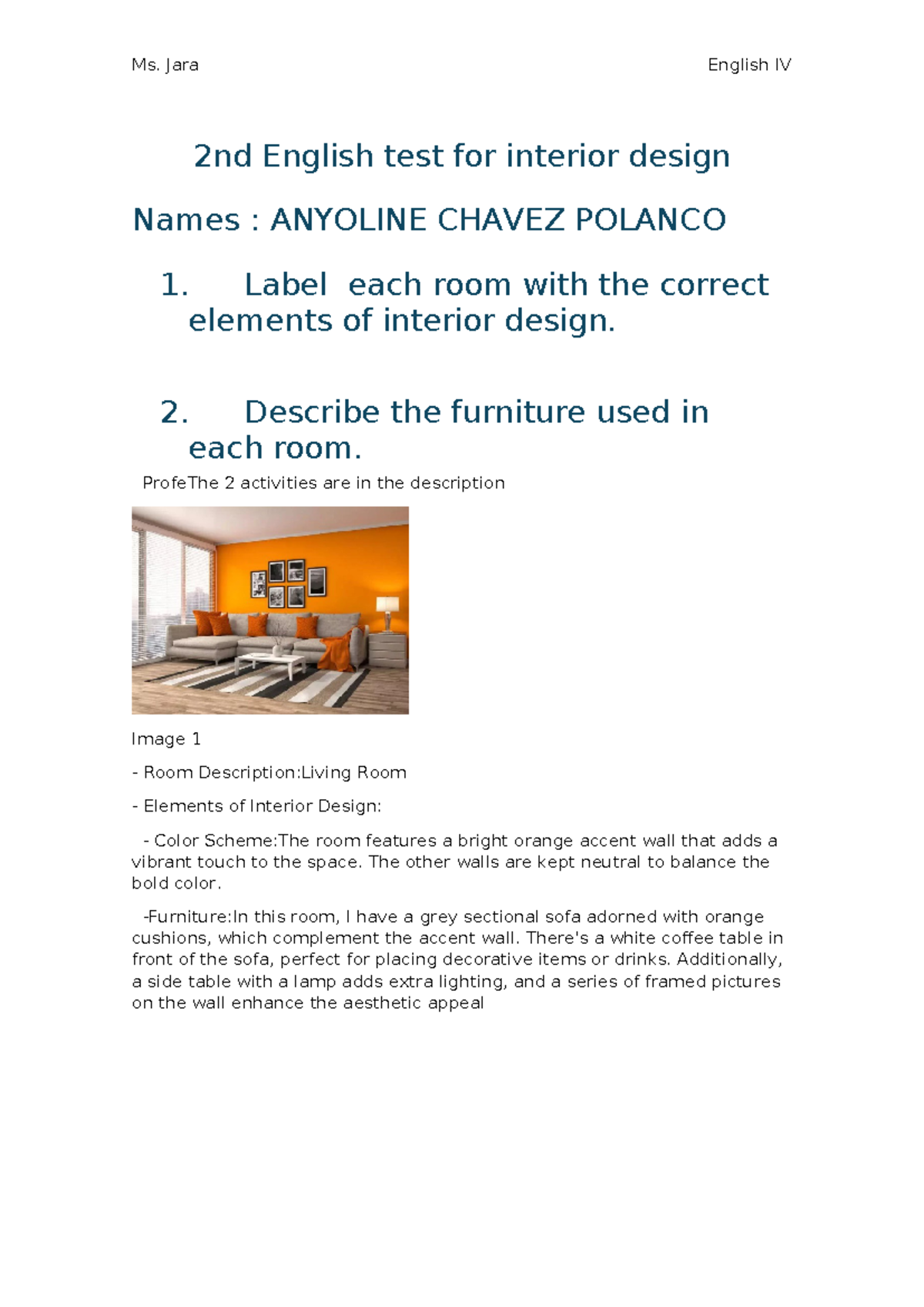 2continua de ingles - 2nd English test for interior design Names ...