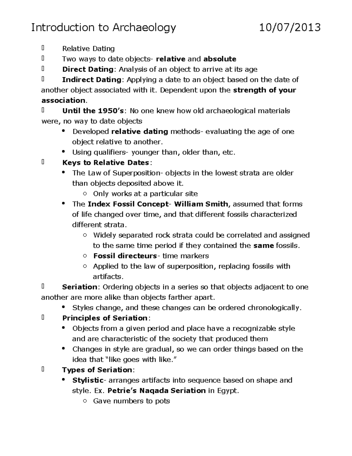 Week 7 - Lecture notes 17-19 - Introduction to Archaeology 10/07 ...