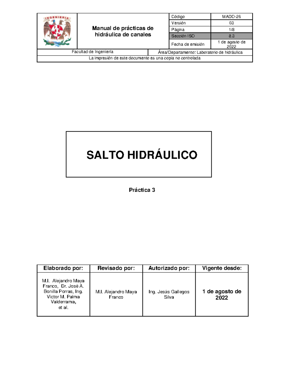HCP3 - HCP3 - Manual de prácticas de hidráulica de canales Versión 03 ...