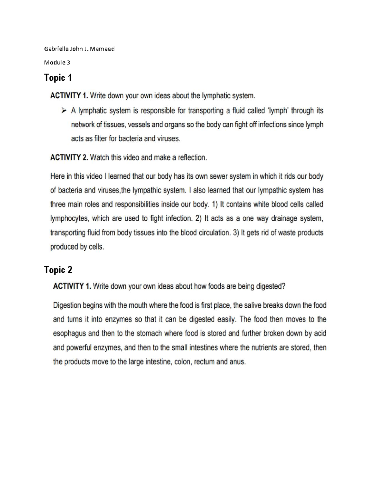notable requiremnt - Gabrielle John J. Mamaed Module 3 Topic 1 Topic 2 Topic are transported by ...