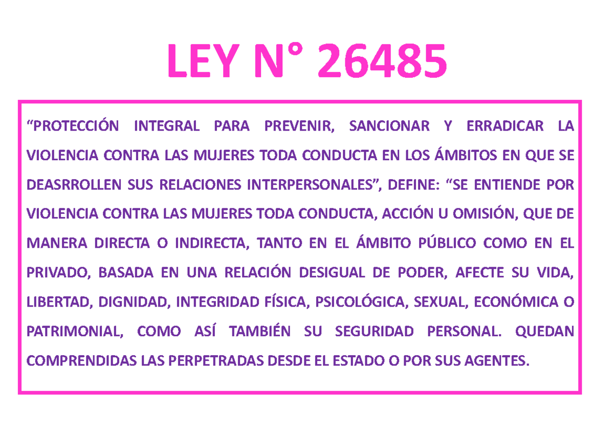 LEY N - Trabajo sobre ley para primaria - LEY N° 26485 “PROTECCIÓN INTEGRAL PARA PREVENIR ...