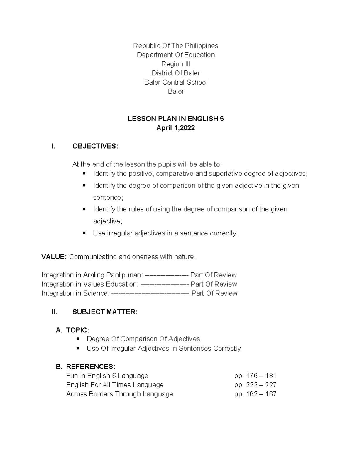 COT- 1 March 25,2022 - COT in ENGLISH - Republic Of The Philippines ...