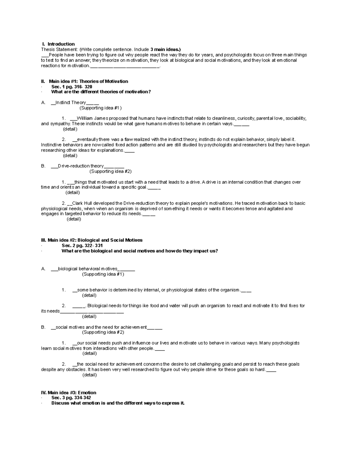 Psychology essay formatting - I. Introduction Thesis Statement: (Write ...
