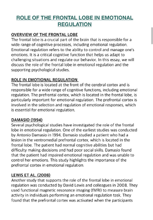 Summary: Role of the Frontal Lobe in Working Memory - 8640 - Studocu