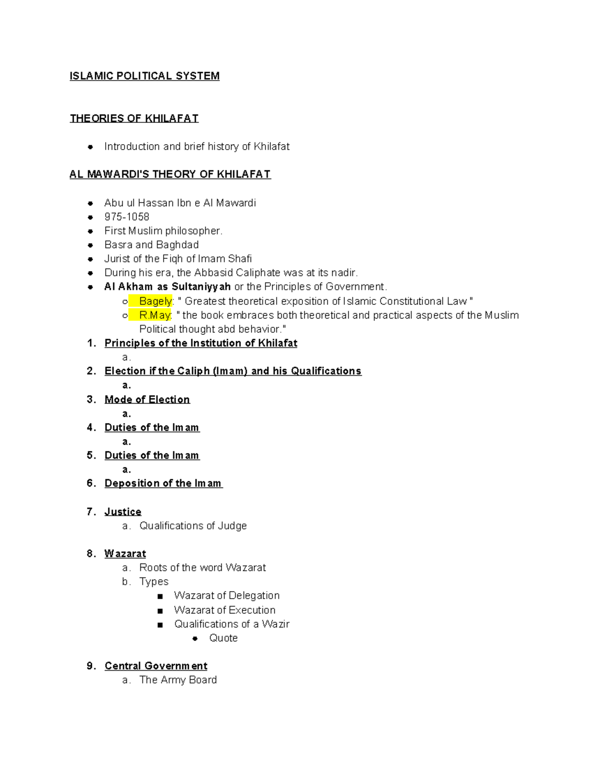 Al mawardi - NOTES ON PHILOSOPHY - ISLAMIC POLITICAL SYSTEM THEORIES OF ...