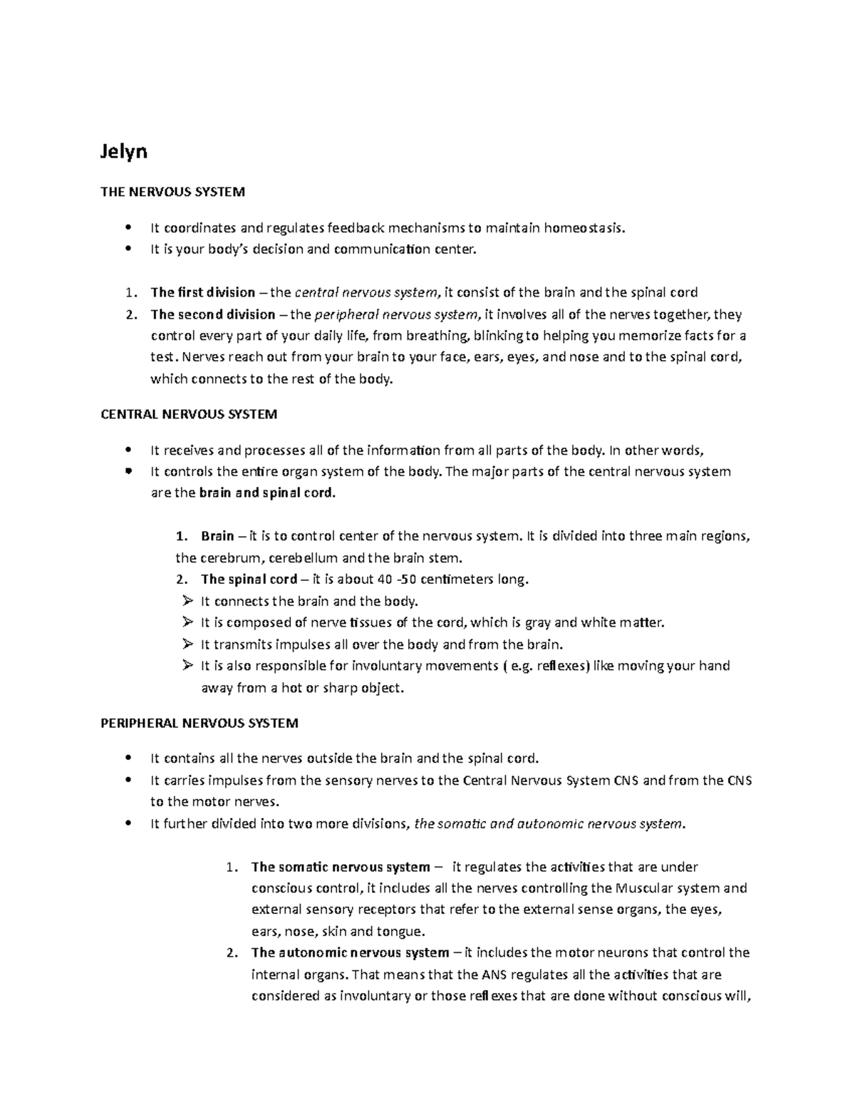 THE- Nervous- System - research - Jelyn THE NERVOUS SYSTEM It ...