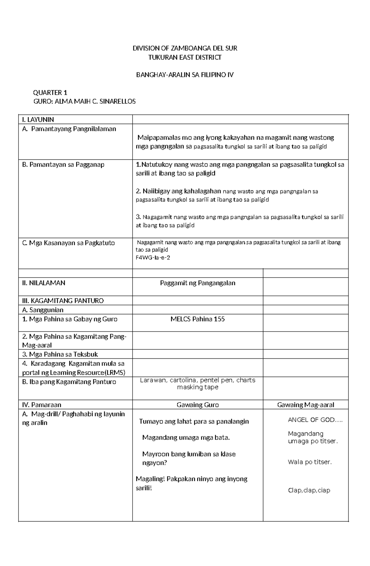 Final Lesson PLAN Filipino 4 - DIVISION OF ZAMBOANGA DEL SUR TUKURAN ...