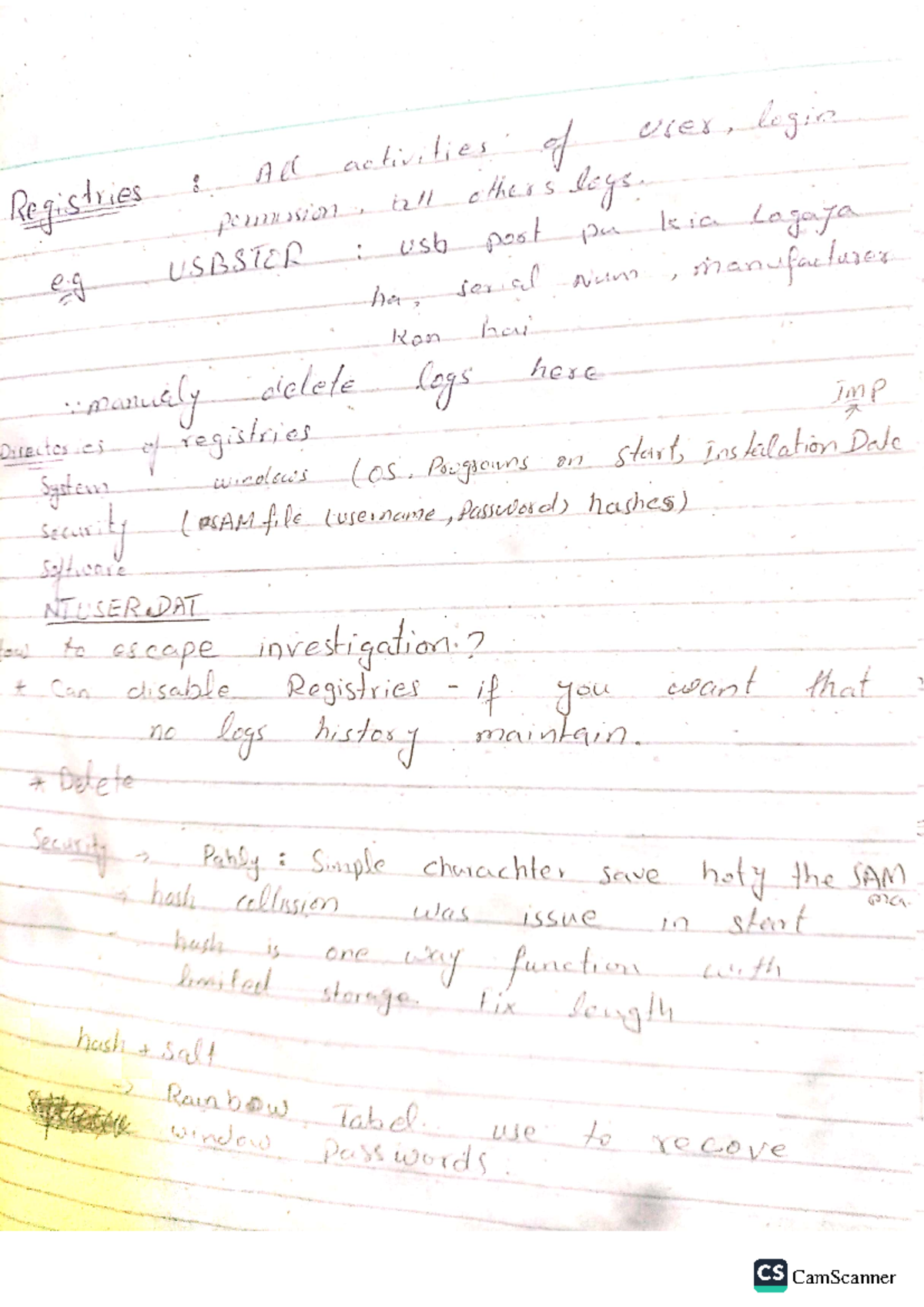 Registries - breif notes - Digital forensic - CamScanner - Studocu