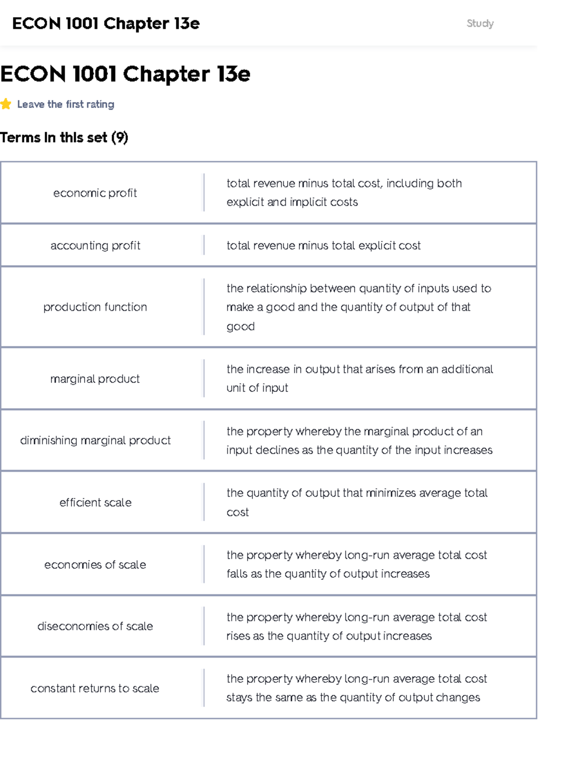 ECON 1001 Chapter 13e Flashcards - ECON 1001 Chapter 13e Leave the first rating Terms in this ...