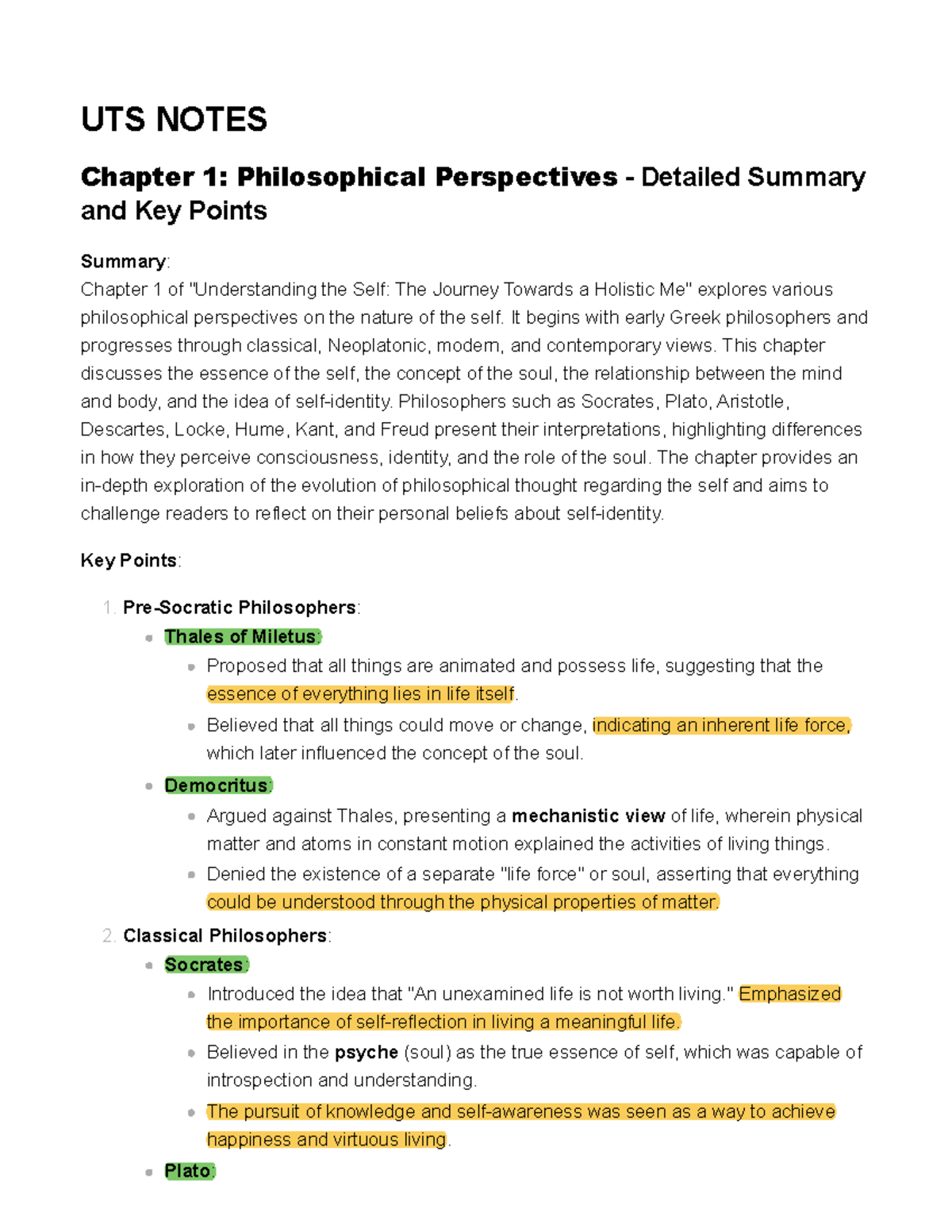 UTS- Notes - UTS NOTES Chapter 1: Philosophical Perspectives - Detailed ...