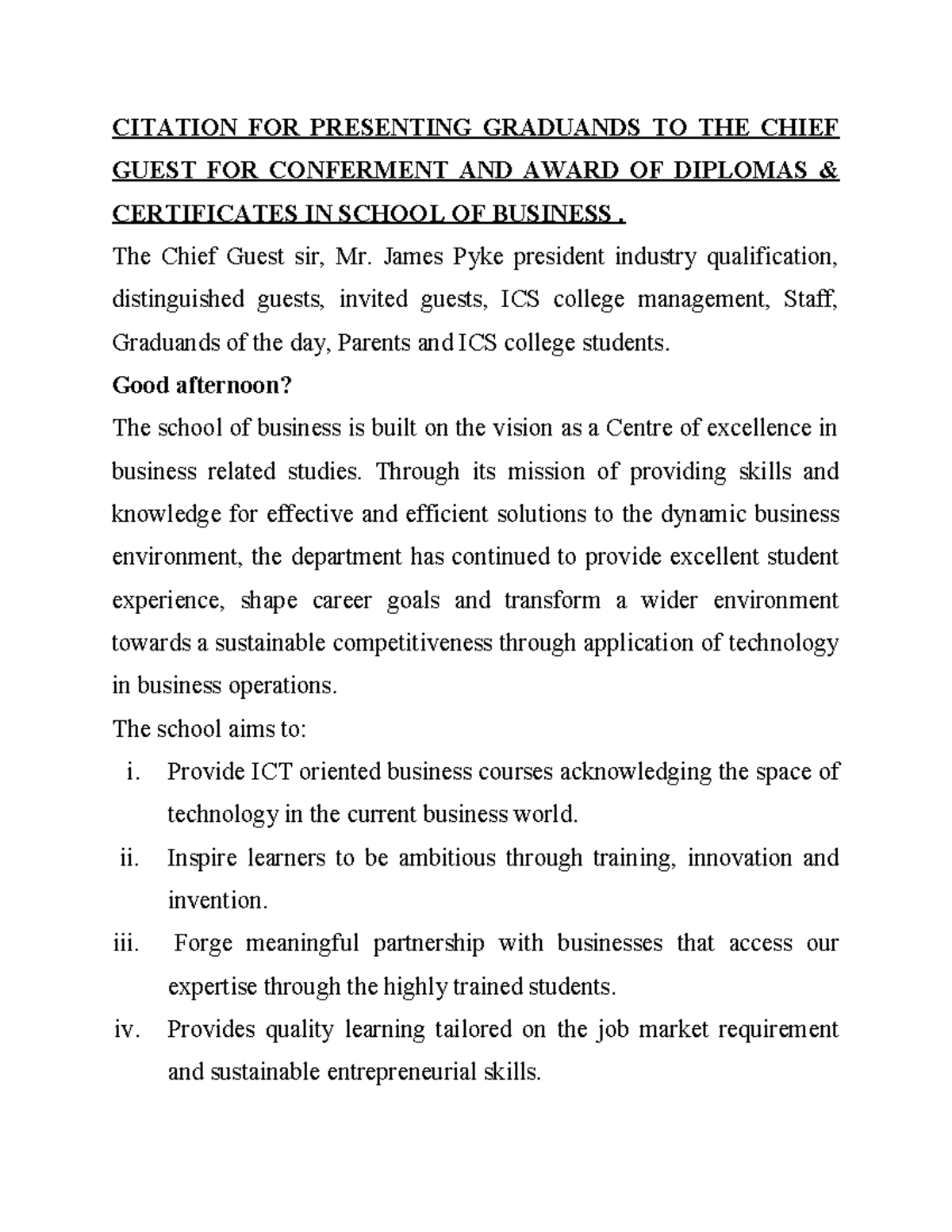 2023 Business School Citation - CITATION FOR PRESENTING GRADUANDS TO ...