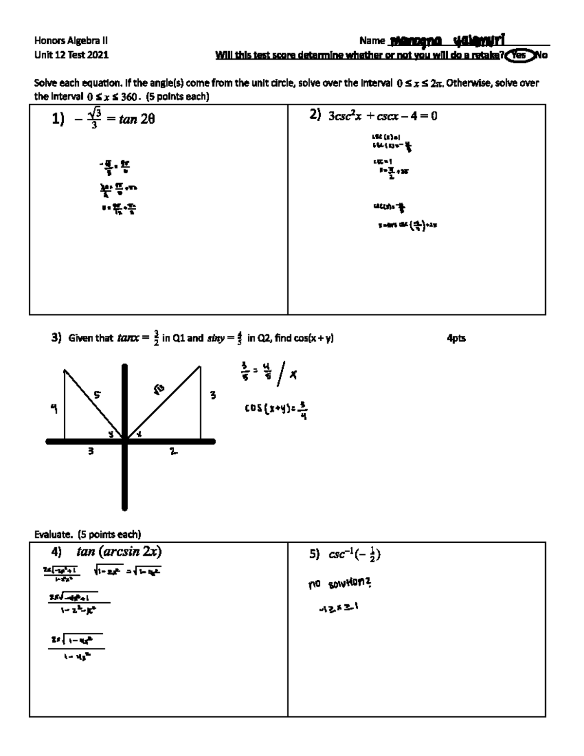 MHS Unit 12 Test-1 - calc exam - MATH 1450 - manognayalqmvri LSC ( 1 ...