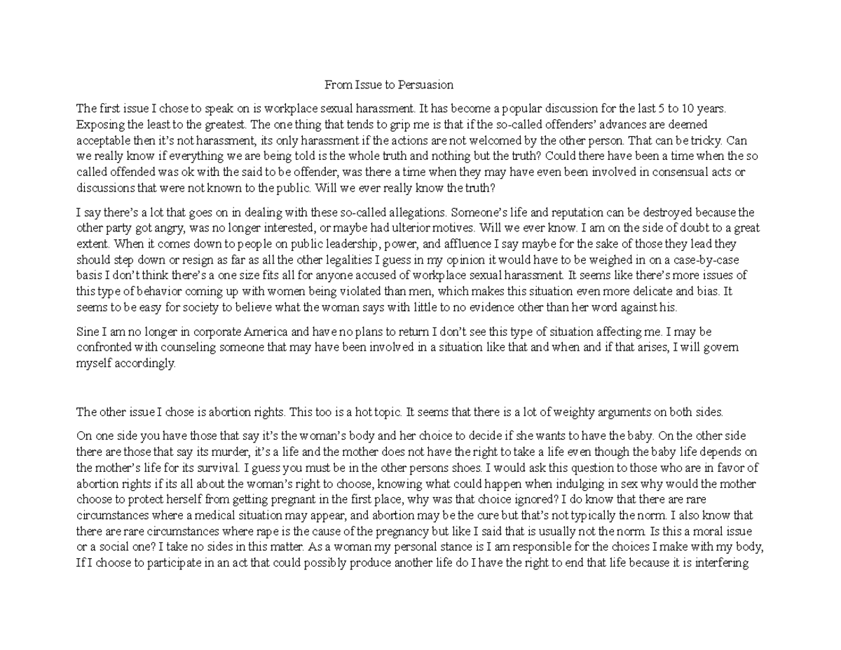 1-6 Assignment From Issue to Persuasion - From Issue to Persuasion The ...