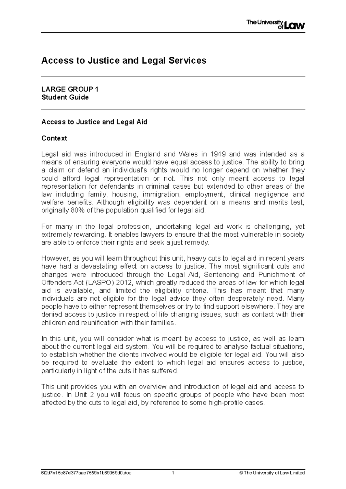 Access to Justice 1- Student Guide 1 - Access to Justice and Legal ...