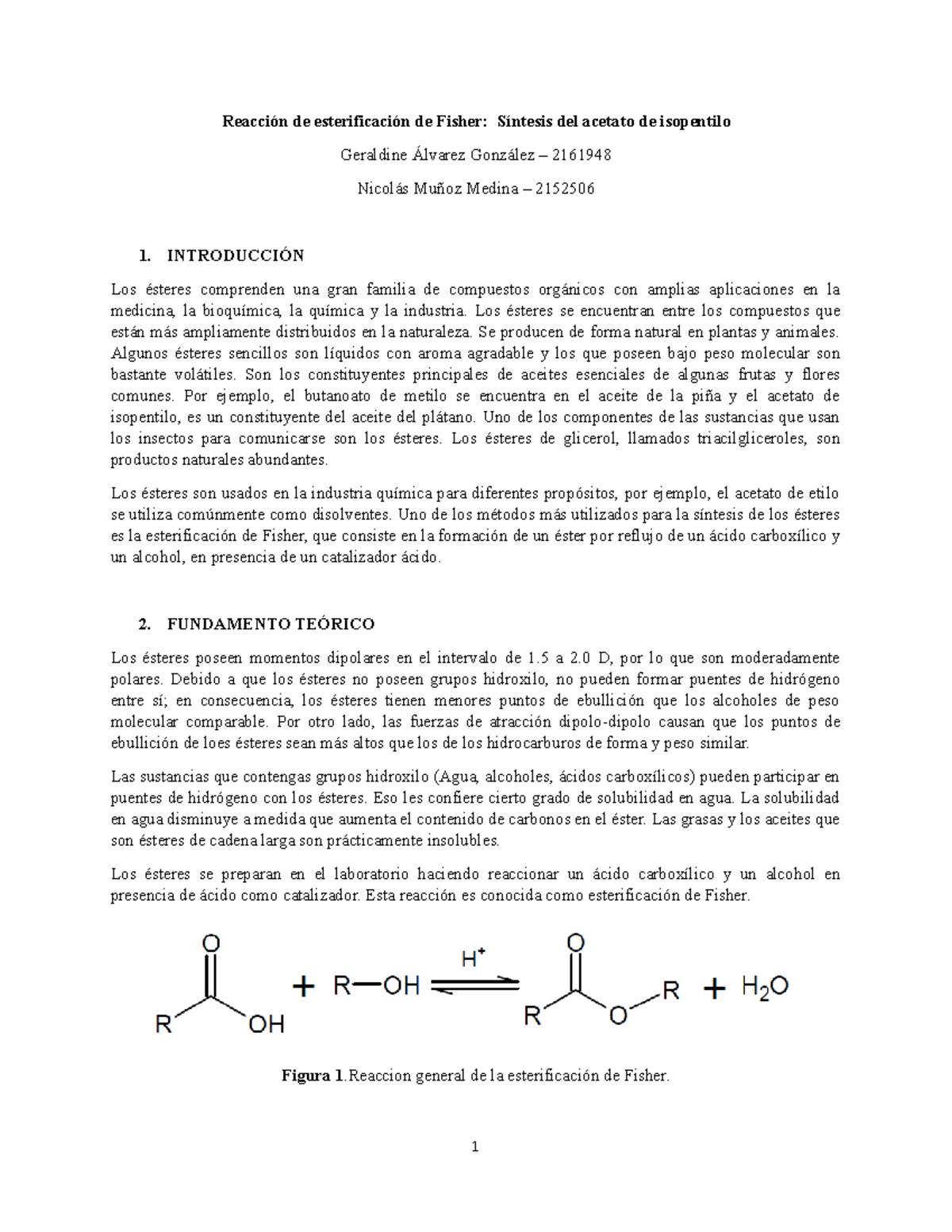 Informe 7 Qo2 La Producción De Los ésteres En General Se Lleva A Cabo Por Esterificación Del