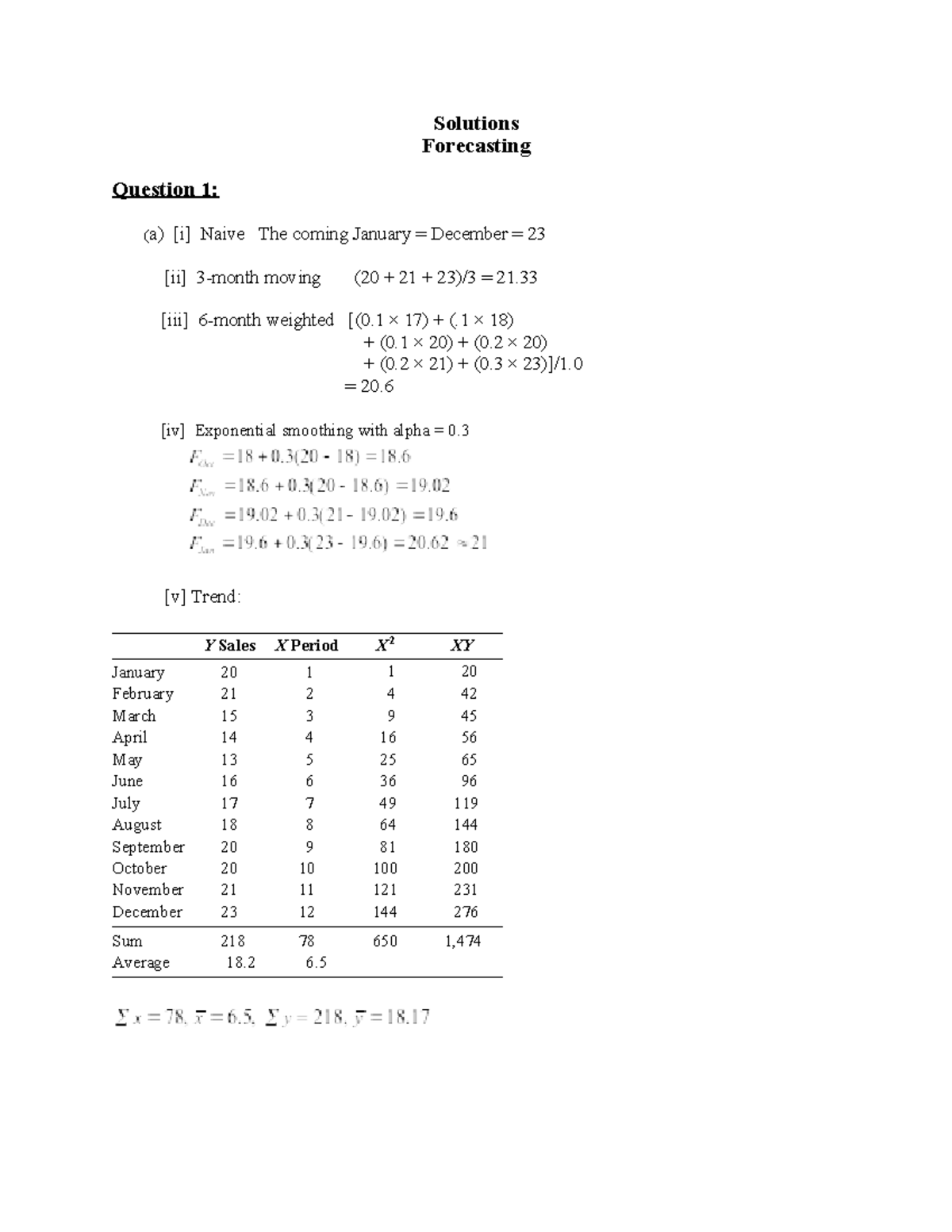 Tutorial 2-Solutions-Forecasting - Solutions Forecasting Question 1: (a) [i] Naive The coming ...