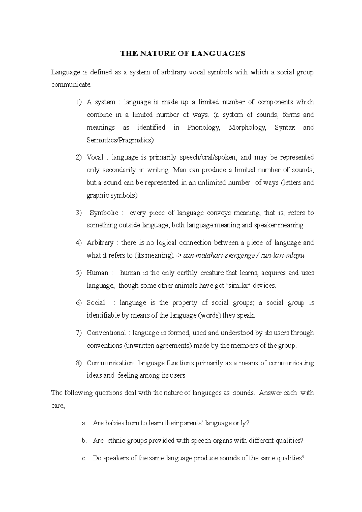 THE Nature OF Languages - THE NATURE OF LANGUAGES Language is defined ...