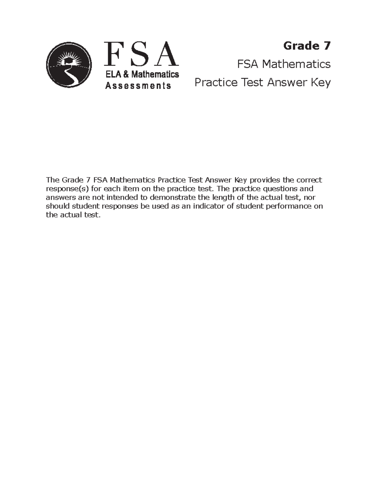 FSA 2020 7 MTB Practice-Test Answer-Key CBT - Grade 7 FSA Mathematics ...