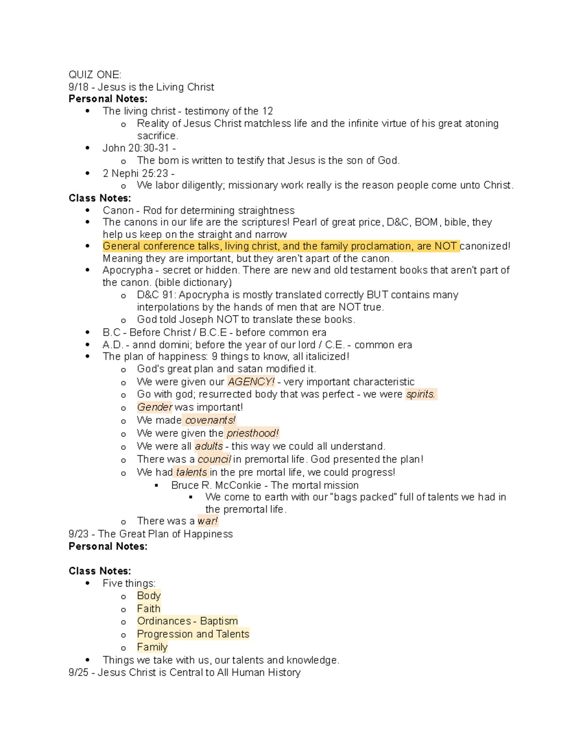 Religion Notes - QUIZ ONE: 9/18 - Jesus is the Living Christ Personal ...