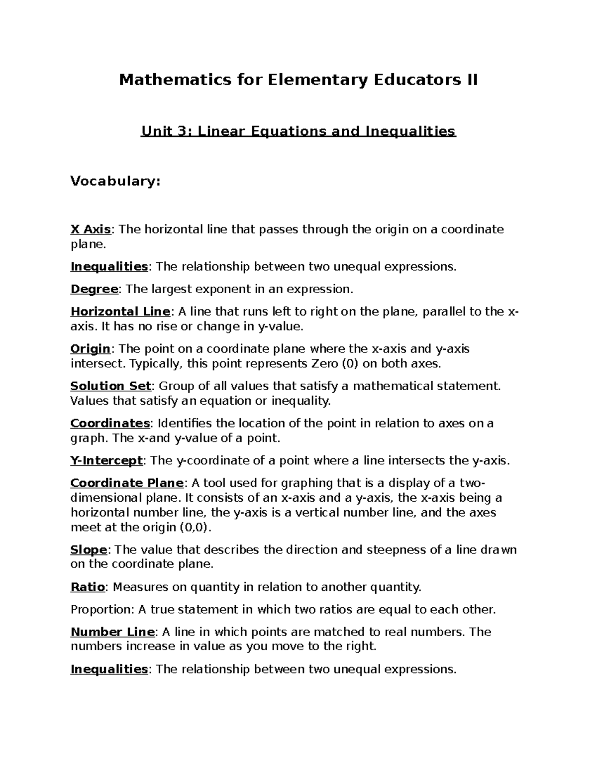 Math for Elem Educators II Unit 3 Vocab - Mathematics for Elementary ...